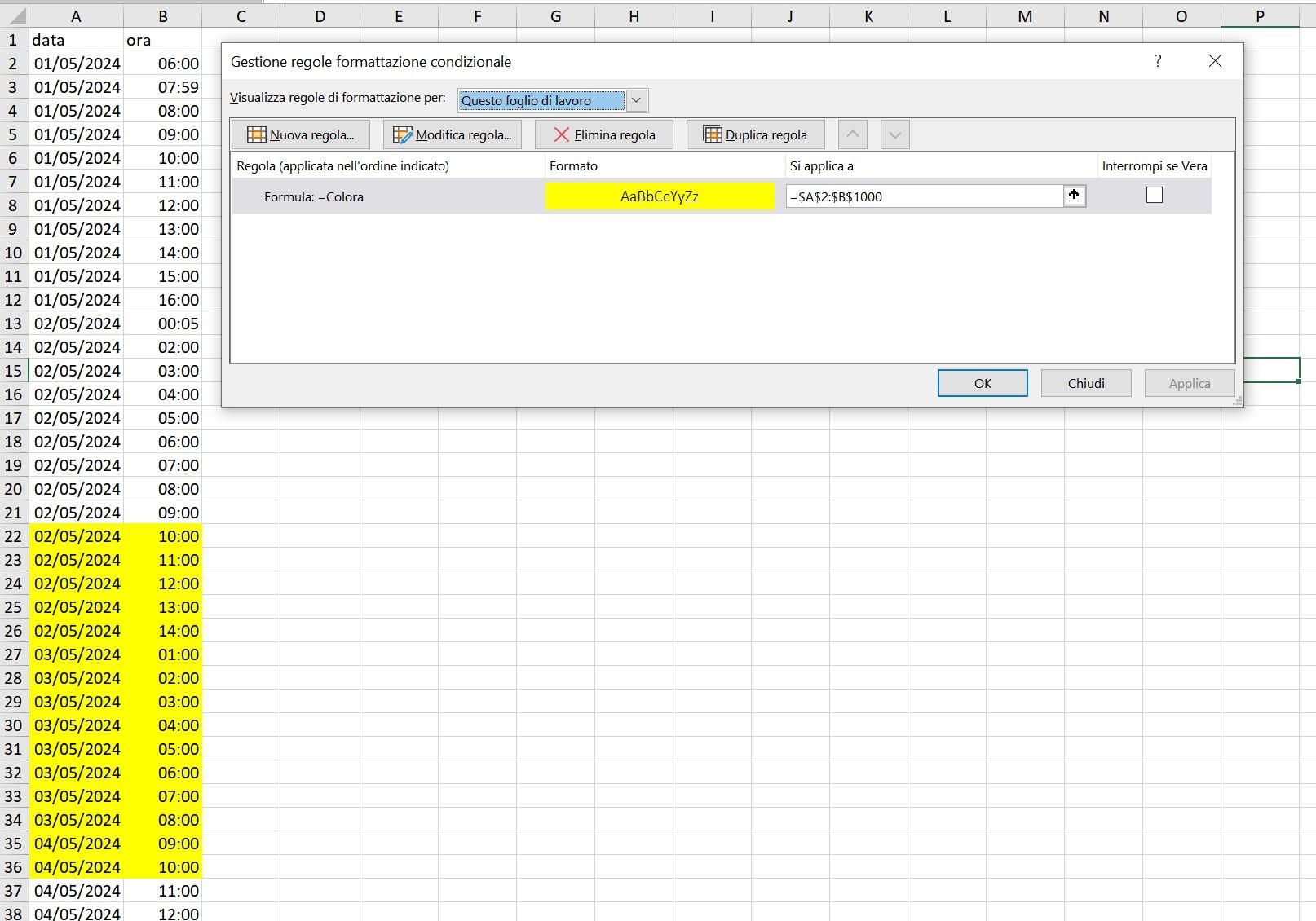 colorare range di celle che hanno determinate date e ora – Forum Excel VBA